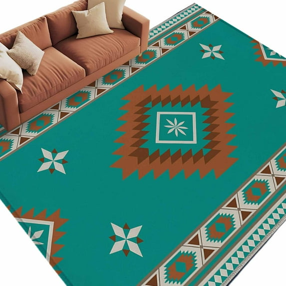 5x8 Area Rugs for Living Room, Teal Brown Boho Non Slip Area Rugs for ...