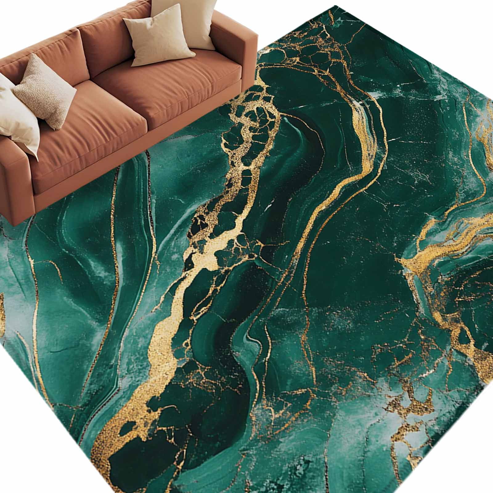 5x8 Area Rugs for Living Room, Teal Golden Marble Non Slip Area Rugs ...