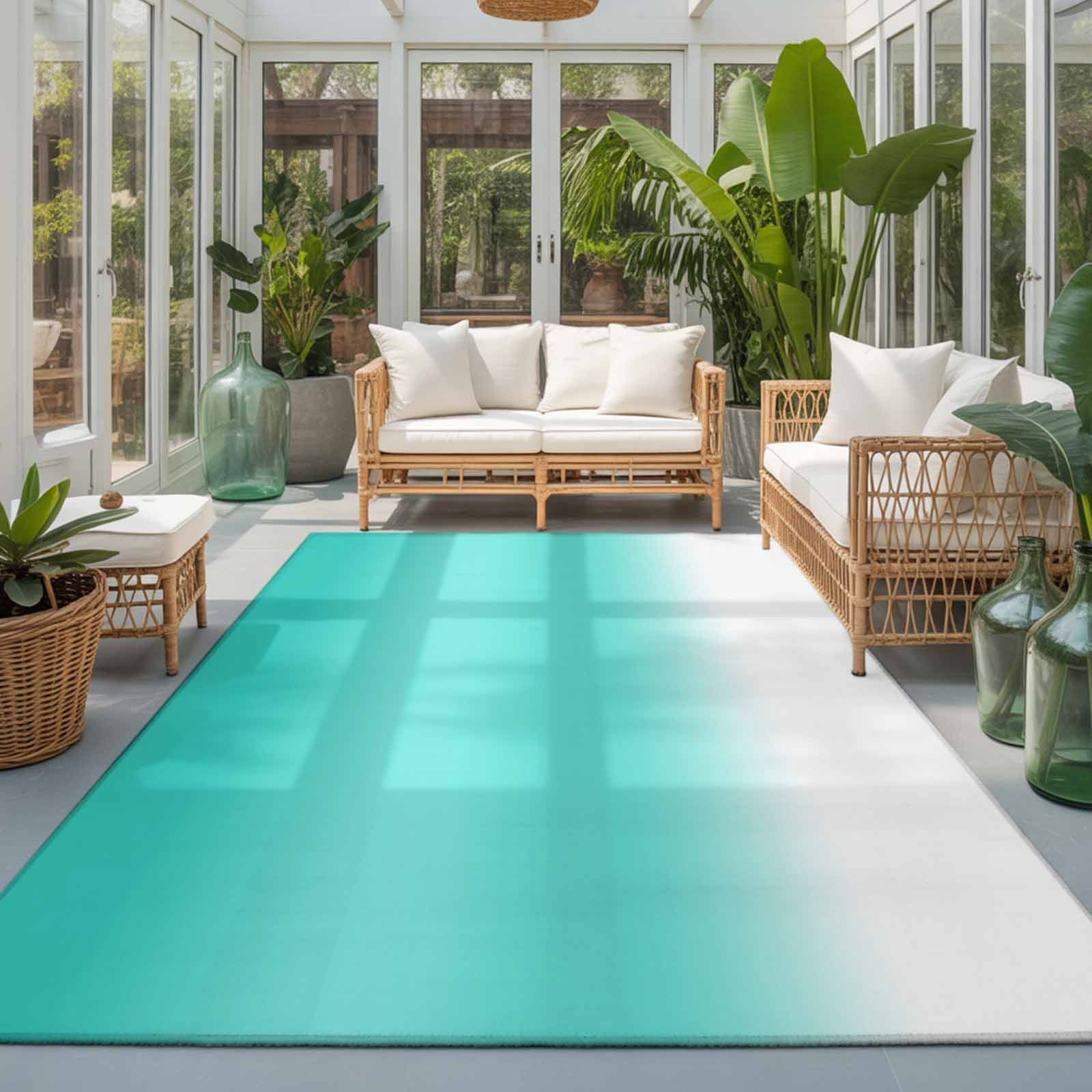 5x8 Area Rugs for Living Room, Teal Ombre Non Slip Area Rugs for ...