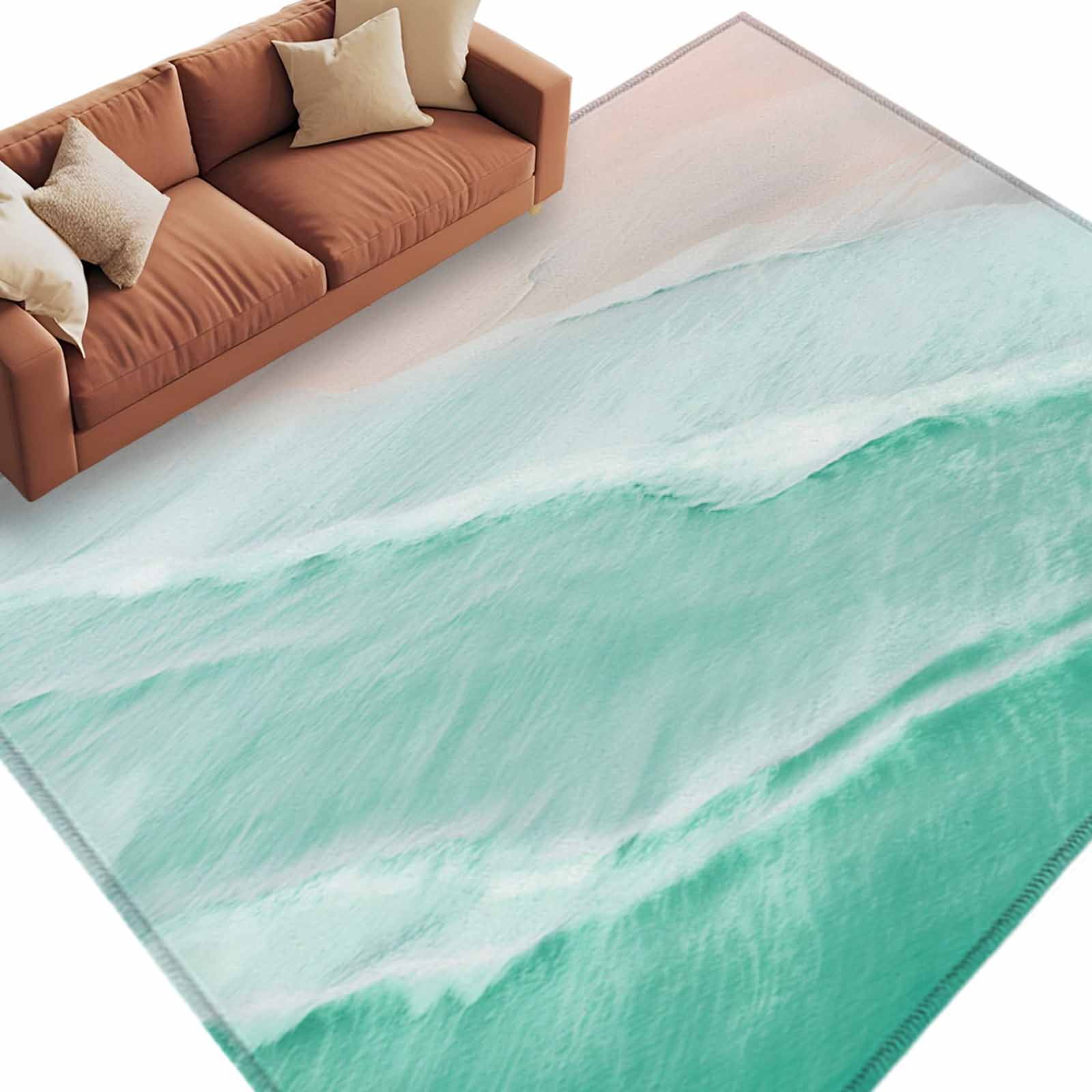 5x8 Area Rugs for Living Room, Turquoise Coastal Wave Non Slip Area ...