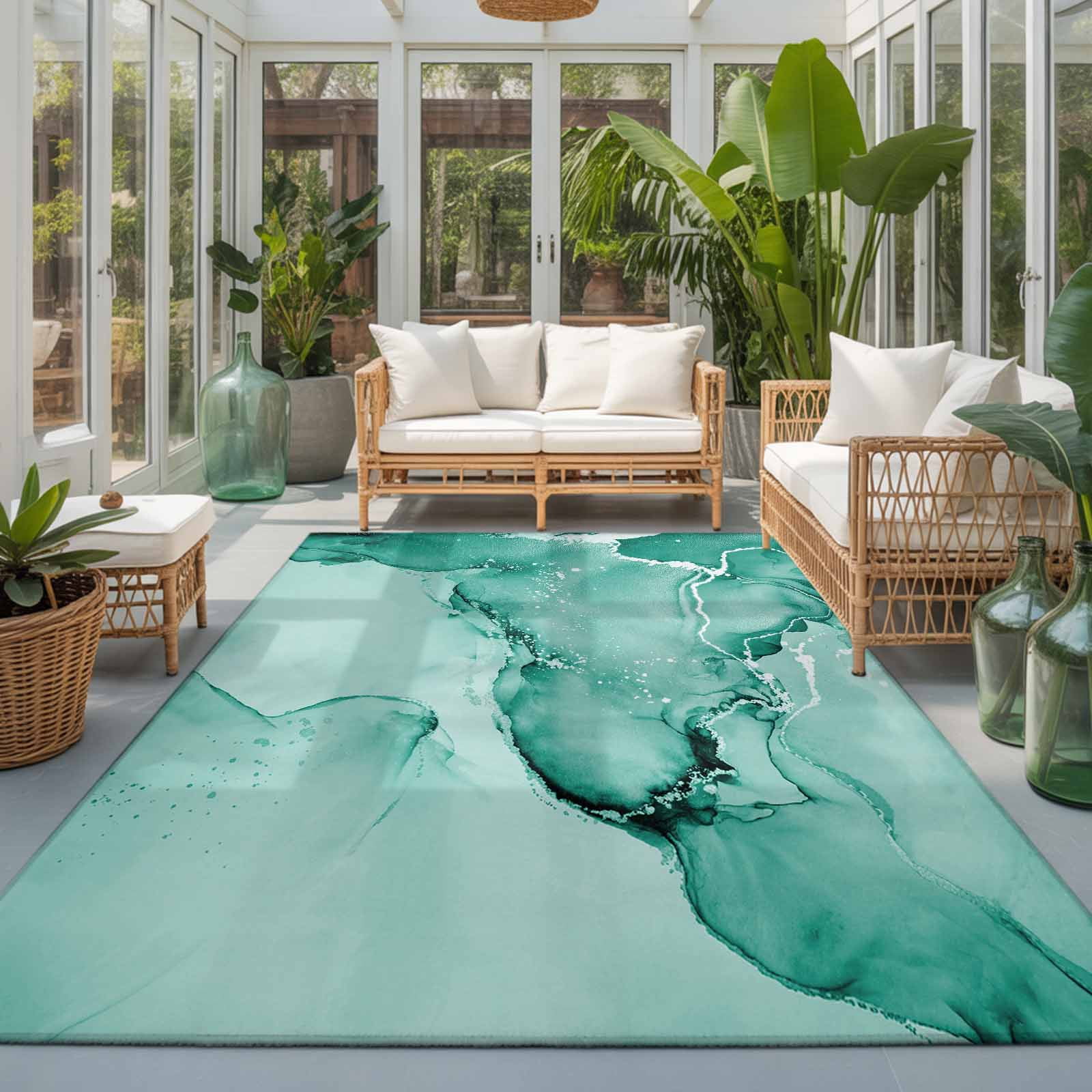 5x8 Area Rugs for Living Room, Turquoise Marble Non-Slip Area Rugs for ...