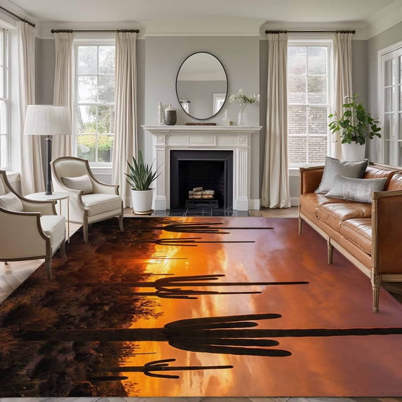 5x8 Area Rugs for Living Room, Western Cactus Sunset Non Slip Area Rugs ...