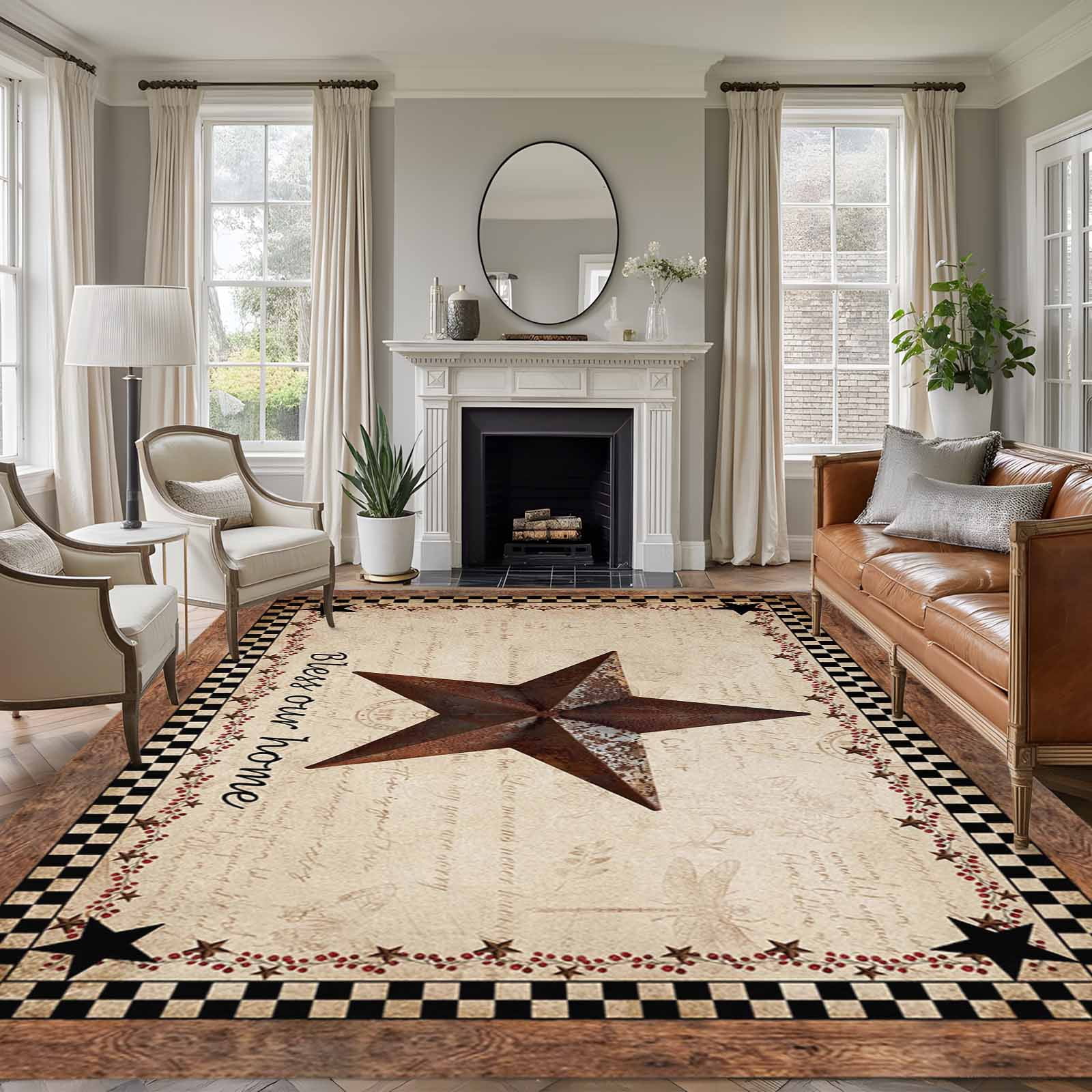 5x8 Area Rugs for Living Room, Western Star Brown Non Slip Area Rugs ...