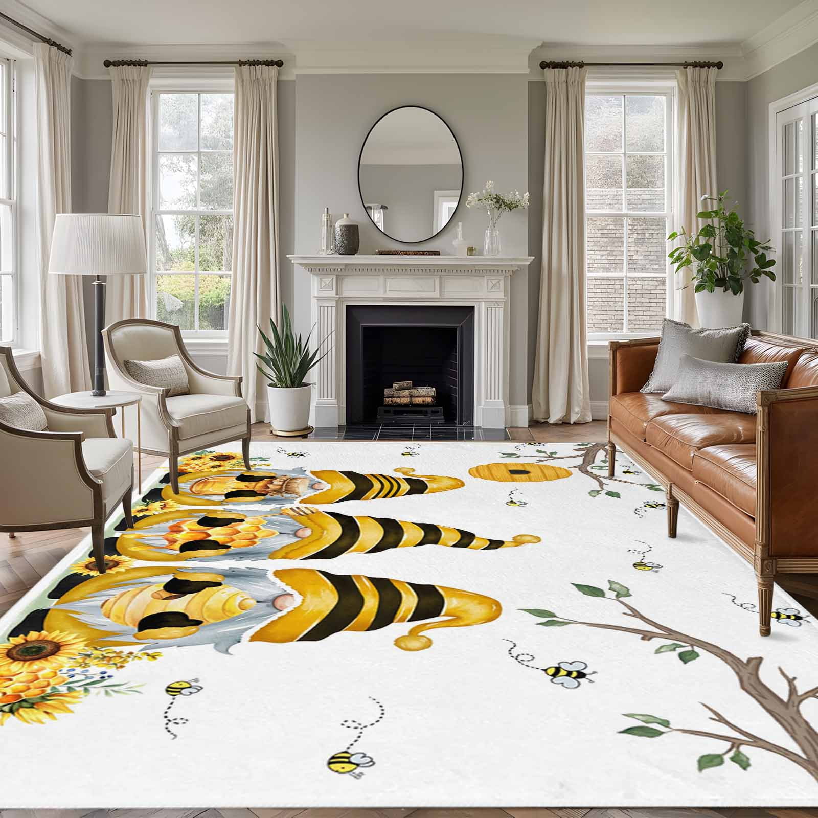 5x8 Area Rugs for Living Room, Yellow Bees Gnomes Non Slip Area Rugs ...