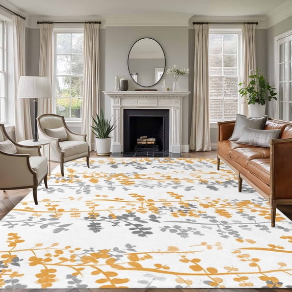 5x8 Area Rugs for Living Room, Yellow Grey Botanical Non Slip Area Rugs ...