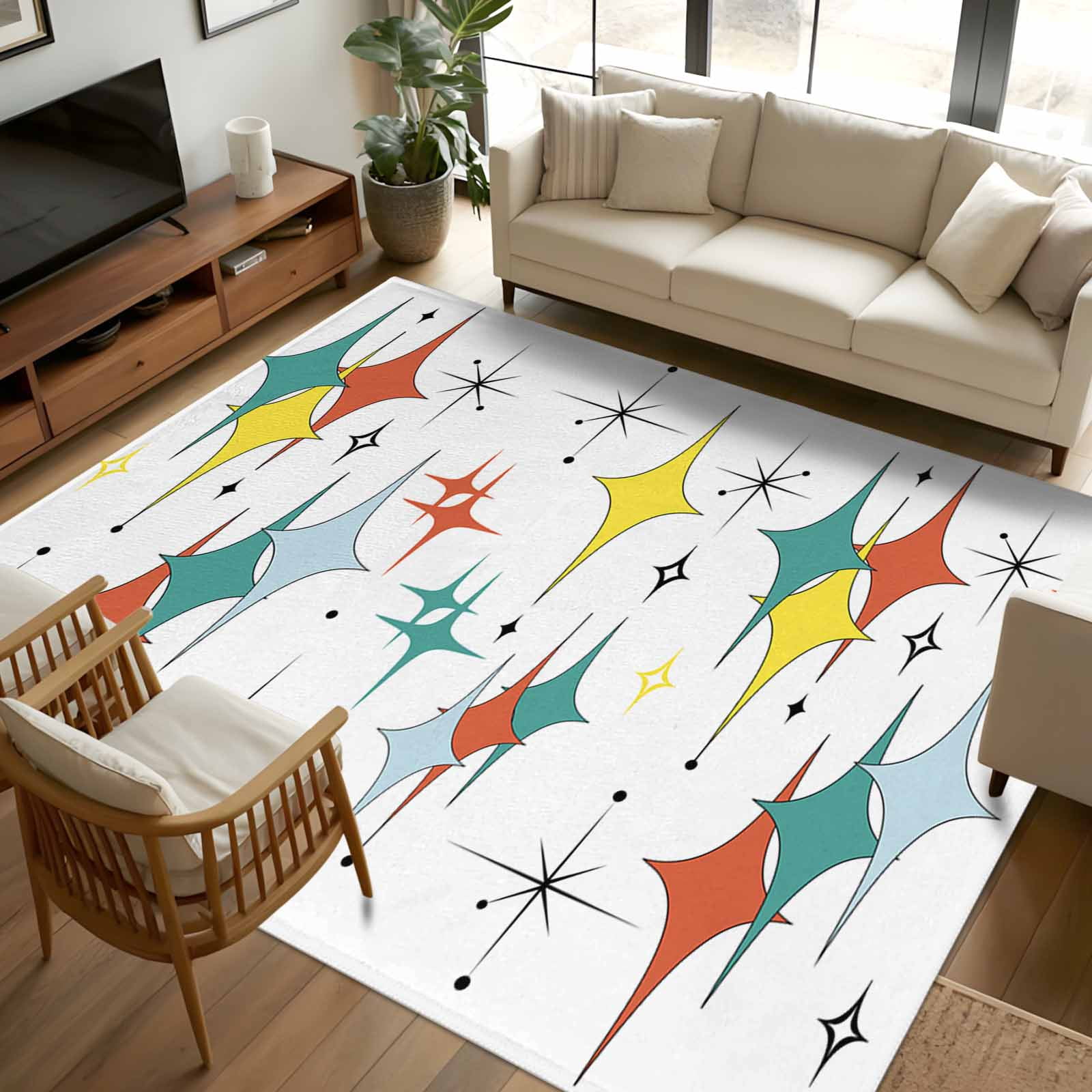 5x8 Area Rugs, Middle Century Non-Skid Rubber Backing Large Rectangle ...