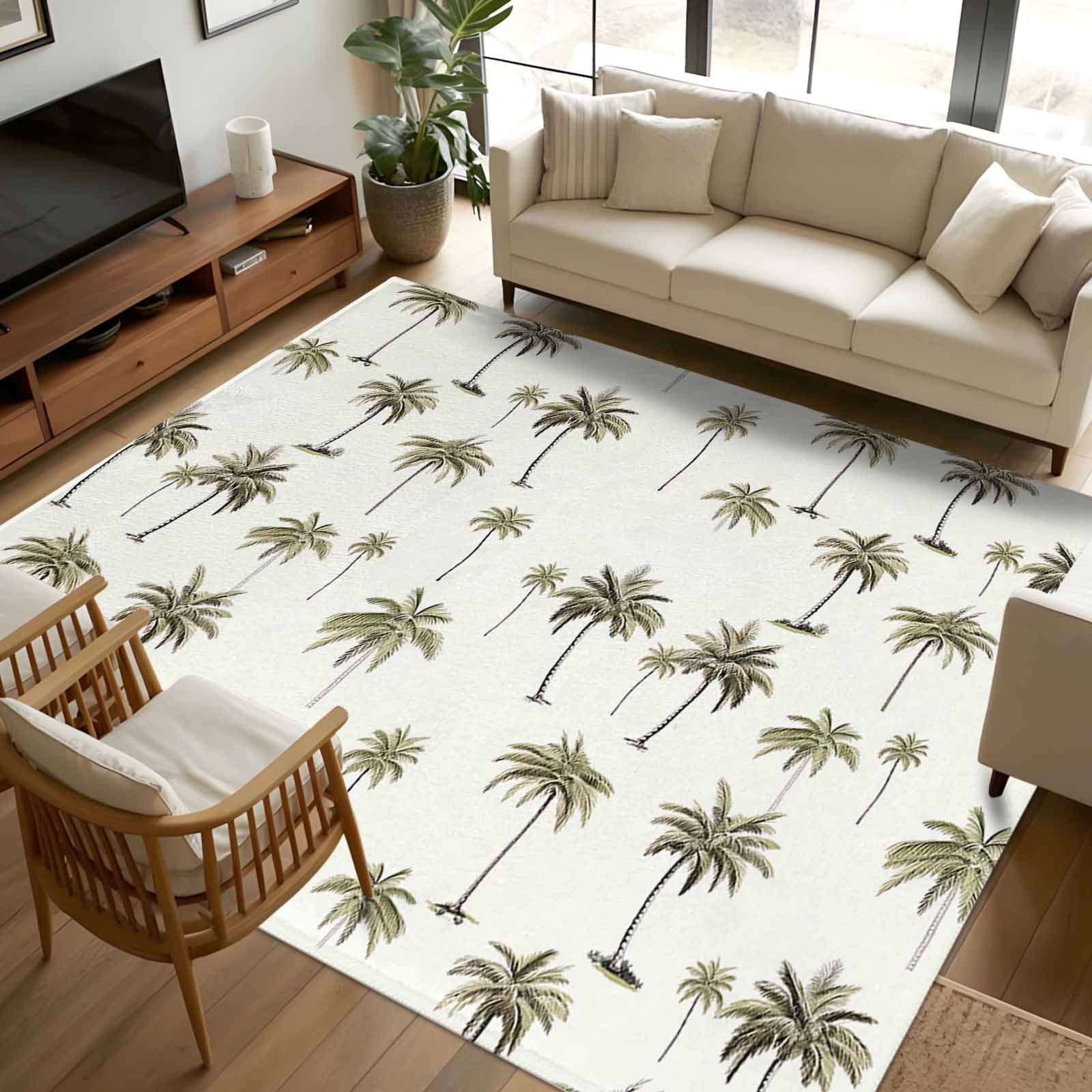 5x8 Area Rugs, Palm Trees Non-Skid Rubber Backing Large Rectangle Rugs ...