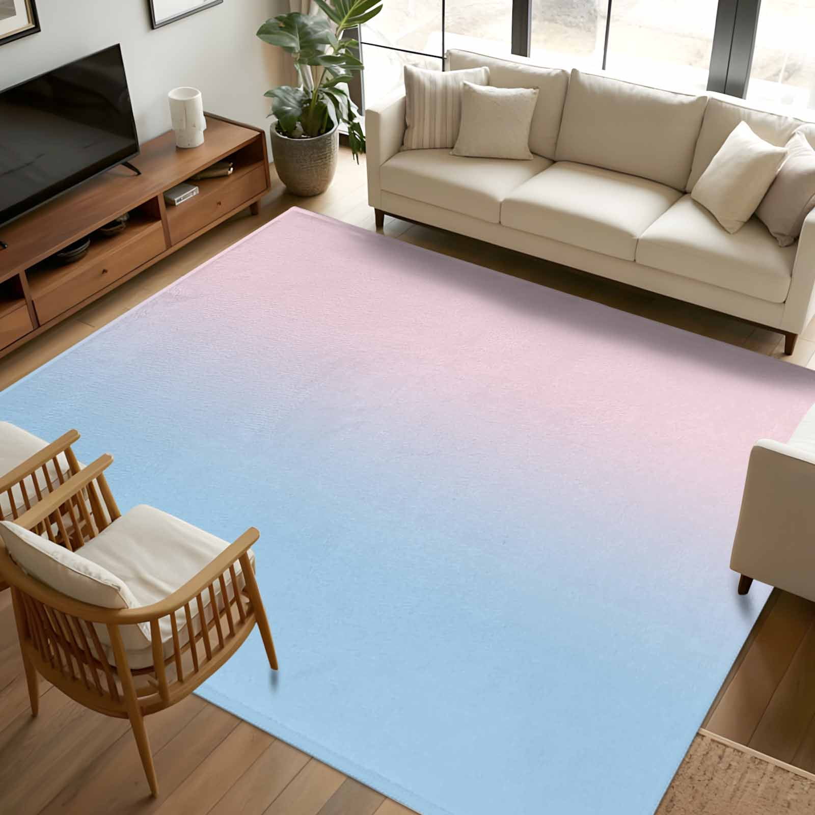 5x8 Area Rugs, Pink Blue Ombre Non-Skid Rubber Backing Large Rectangle ...