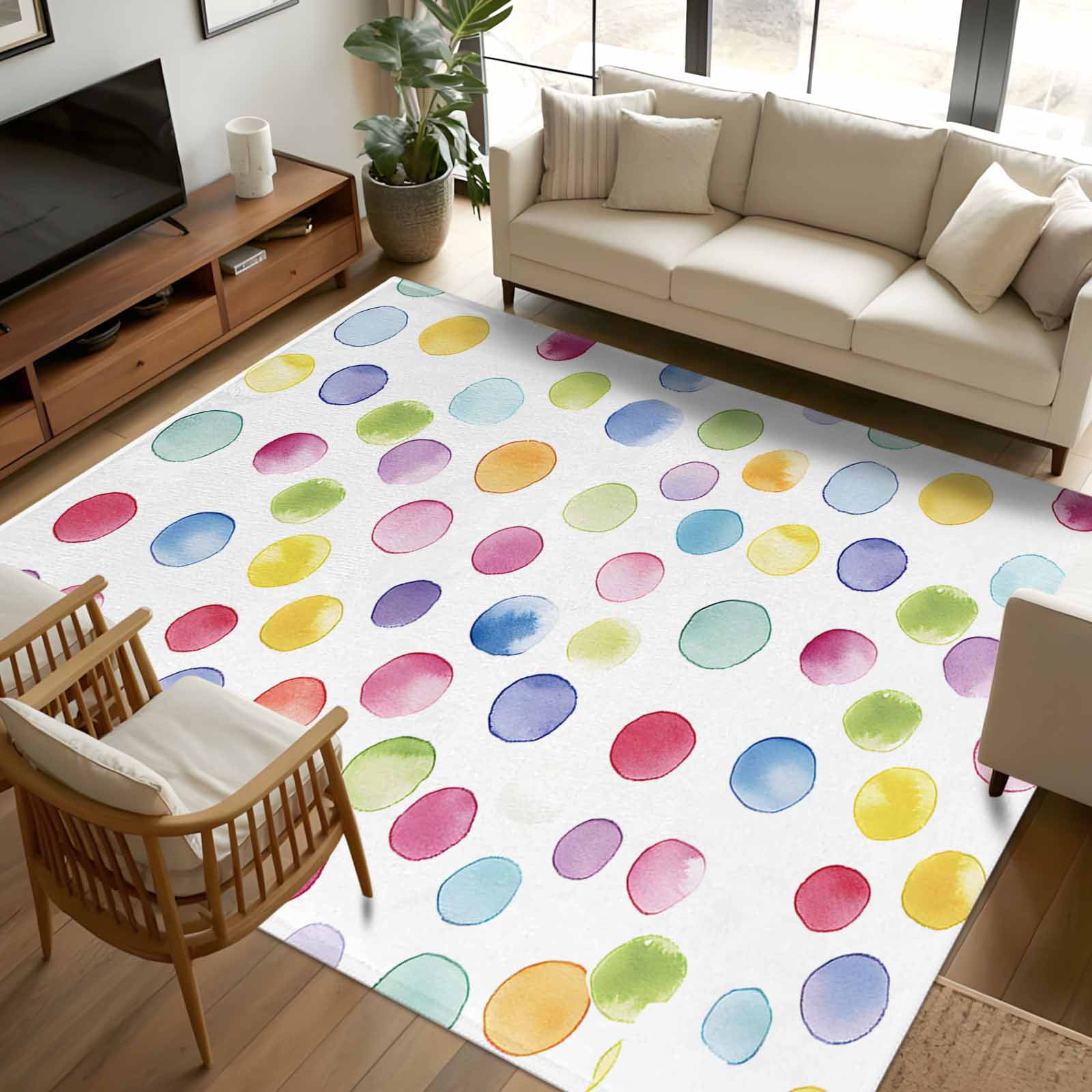5x8 Area Rugs, Rainbow Non-Skid Rubber Backing Large Rectangle Rugs ...