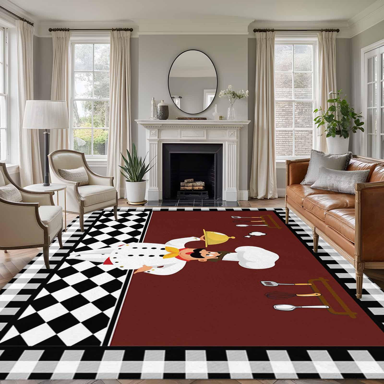 5x8 Area Rugs, Red Kitchen Chef Non-Skid Rubber Backing Large Rectangle ...