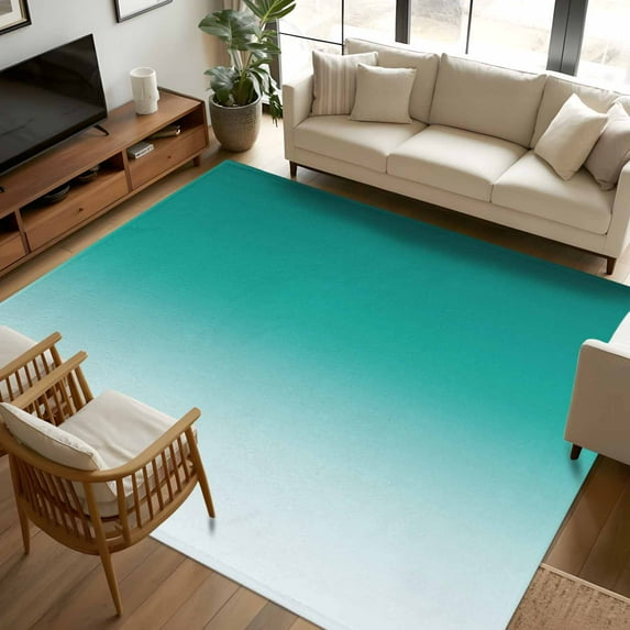 5x8 Area Rugs, Teal Ombre Non-Skid Rubber Backing Large Rectangle Rugs ...