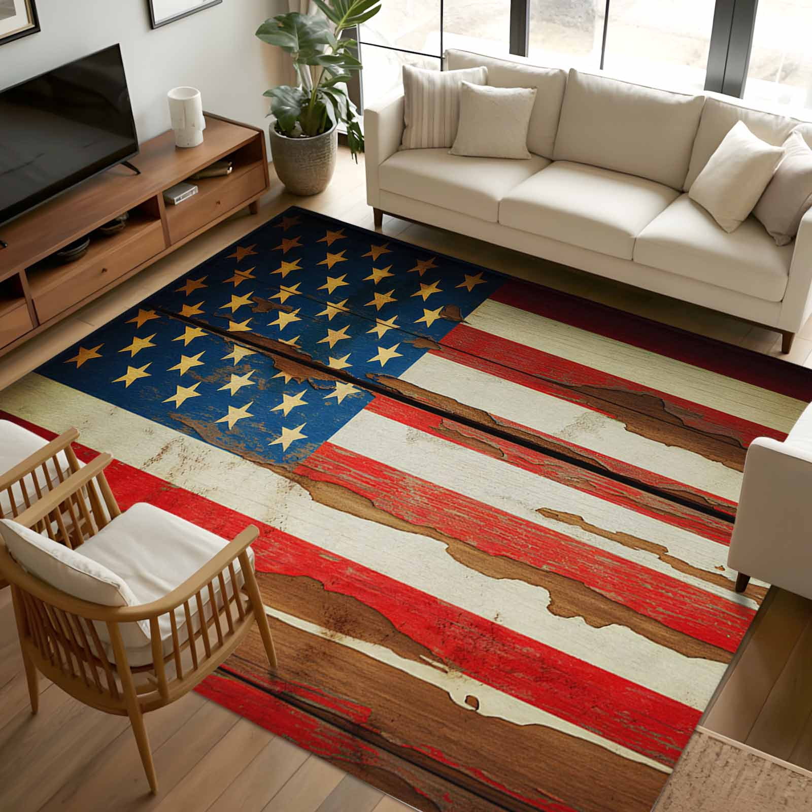 5x8 Area Rugs, Vintage American Flag Non-Skid Rubber Backing Large ...