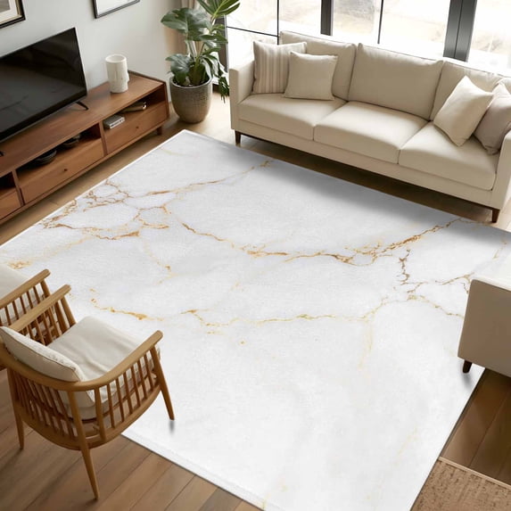 5x8 Area Rugs, White Golden Marble Non-Skid Rubber Backing Large ...