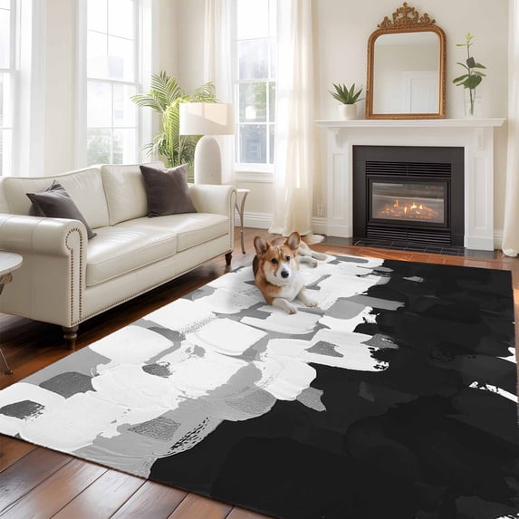 5x8 Black Graffiti Paint Area Rug for Living Room, Washable Non Slip ...