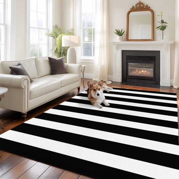 5x8 Black White Vertical Line Area Rug for Living Room, Washable Non ...