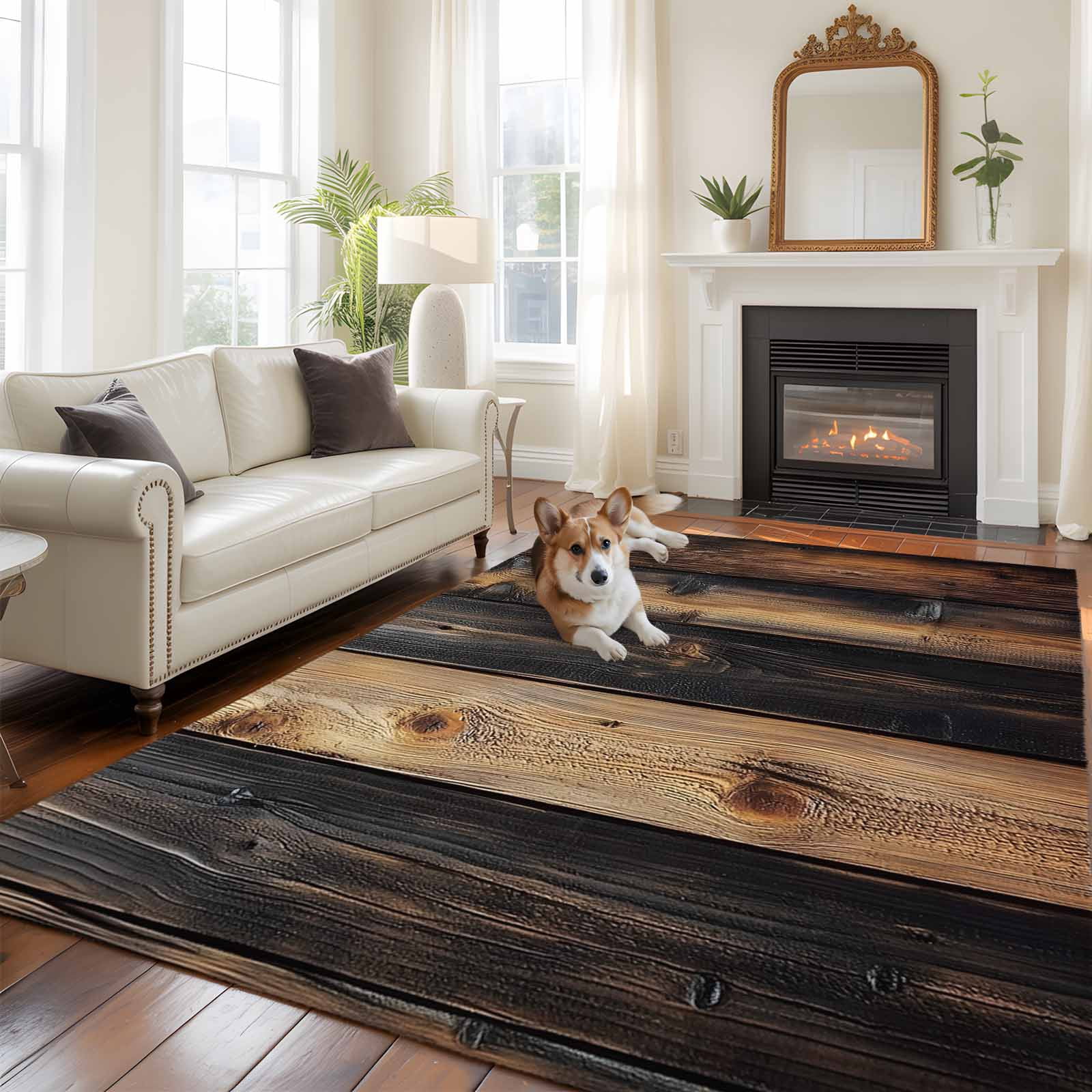 5x8 Brown Gray Wood Grain Area Rug for Living Room, Washable Non Slip ...