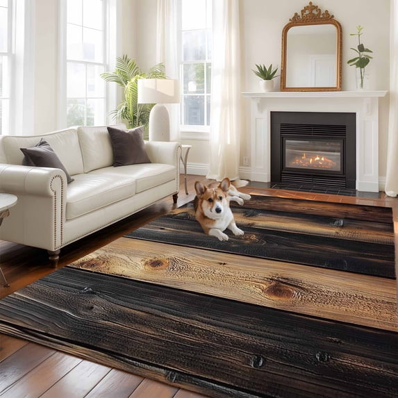 5x8 Brown Gray Wood Grain Area Rug for Living Room, Washable Non Slip ...