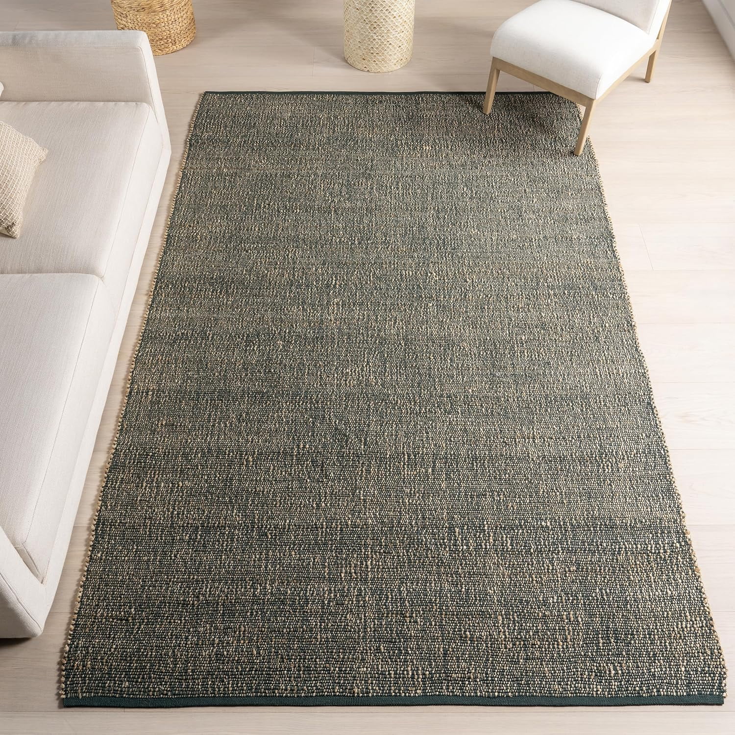 5x8 Elfriede Jute & Cotton Hand Woven Area Rug, Green, Solid Rustic ...