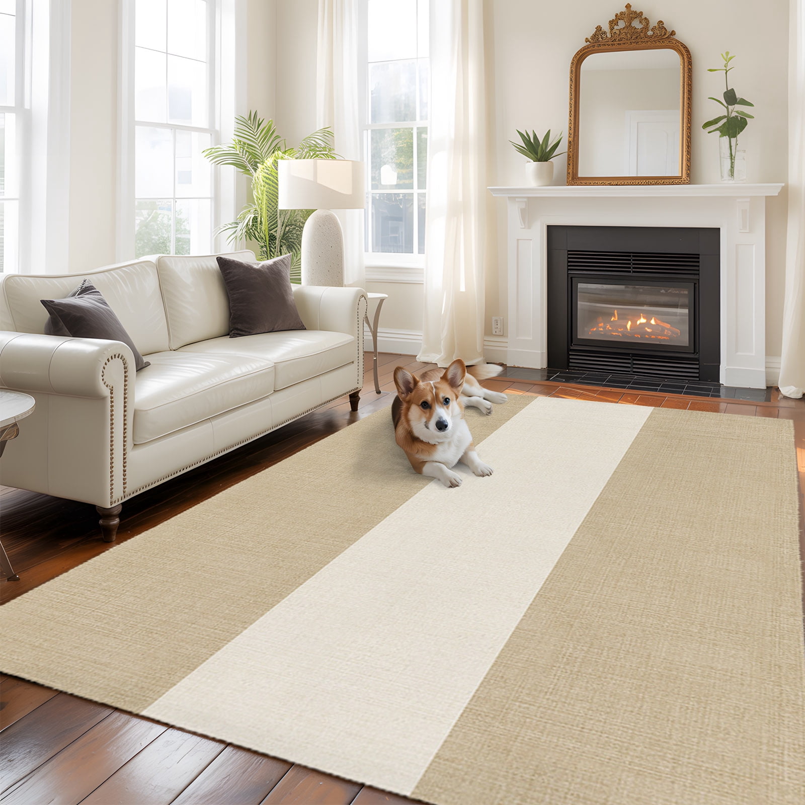 5x8 Farmhouse Khaki Beige Area Rug for Living Room, Washable Non Slip ...