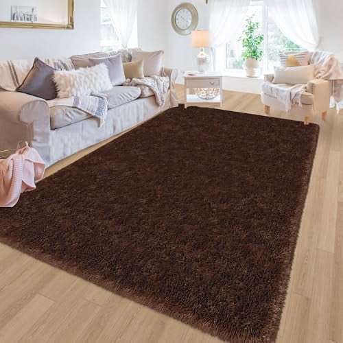 5x8 Ft Brown Area Rug for Bedroom Living Room,Washable Soft Shaggy ...