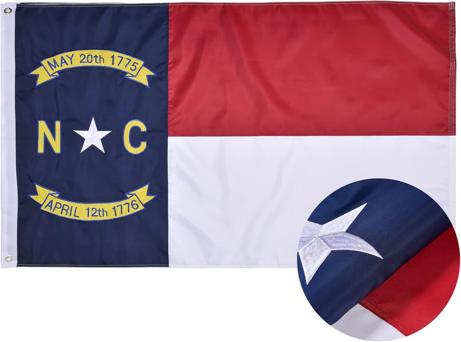 5x8 Ft North Carolina State Flag, Deluxe Embroidered Heavy Duty ...