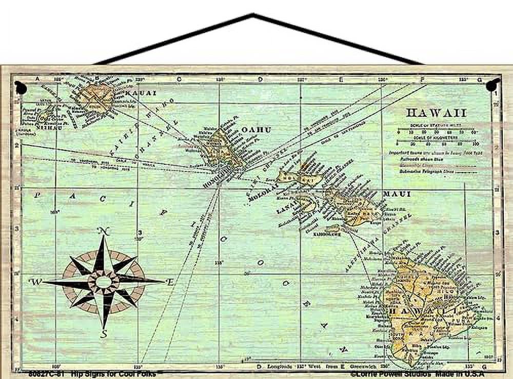 5x8 Hawaii Map Sign - Image of a Vintage Map of the Hawaiian Islands ...