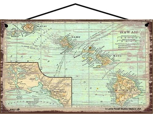 5x8 Hawaii Map Sign - Image of a Vintage Map of the Hawaiian Islands ...