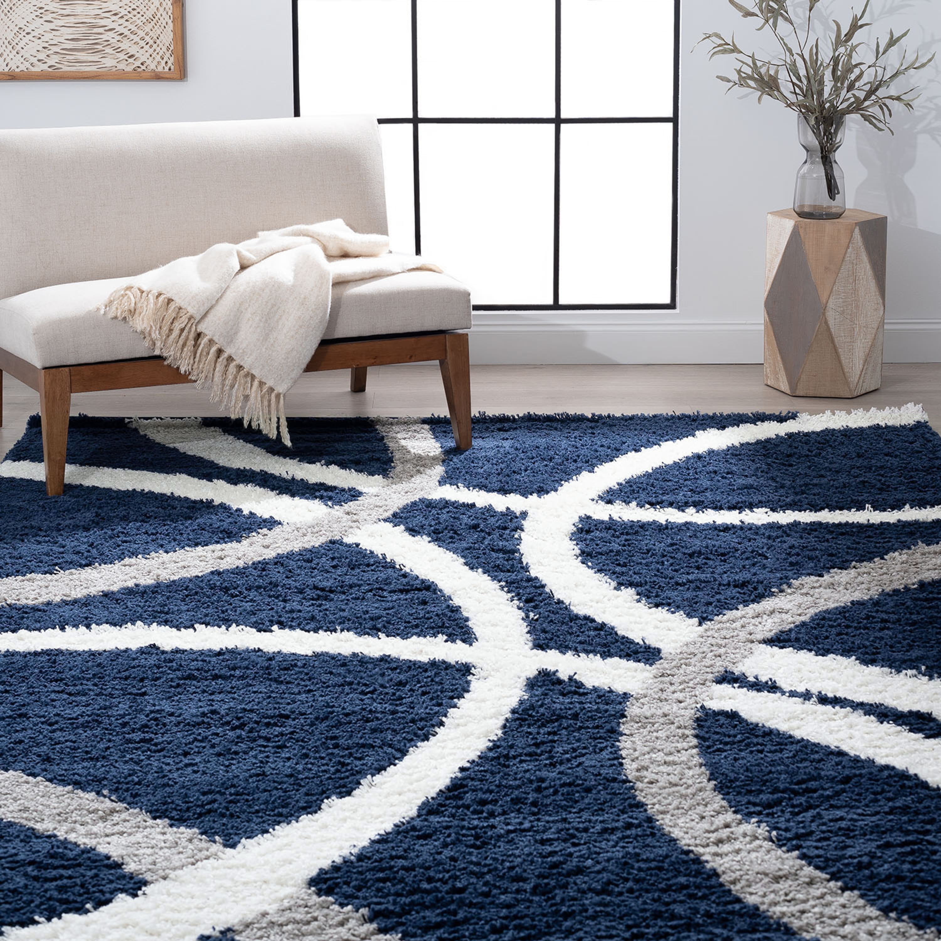 Free Shipping! Bliss Rugs 5x8 Modern Navy Geometric Shag Area Rug for ...