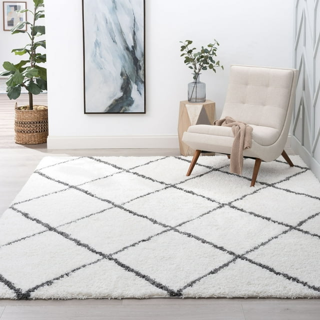 Free Shipping! 5x8 Modern White Area Rugs for Living Room | Bedroom Rug ...