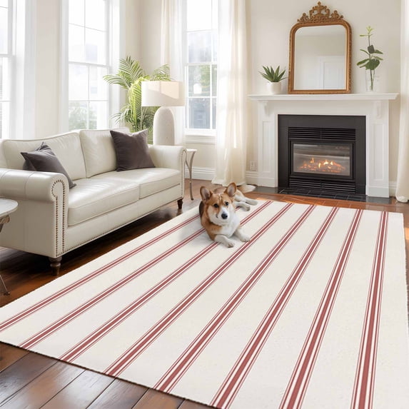5x8 Red Stripes Area Rug for Living Room, Washable Non Slip Low Pile ...