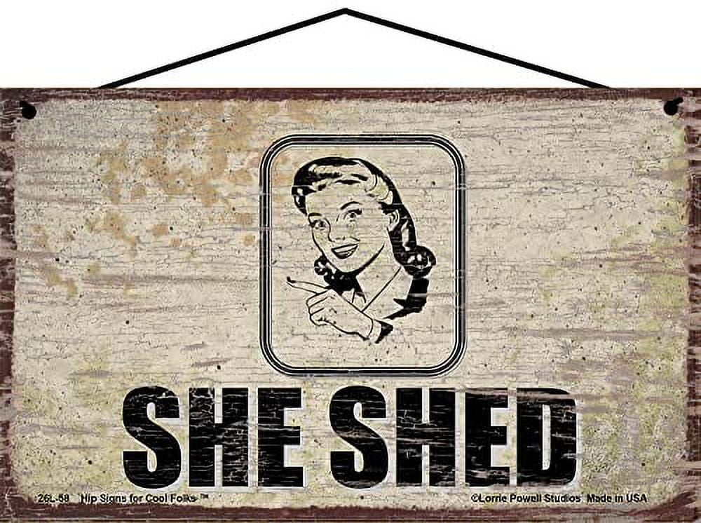 5x8 She Shed Vintage Style Sign with Lady Pointing Left - Perfect for ...