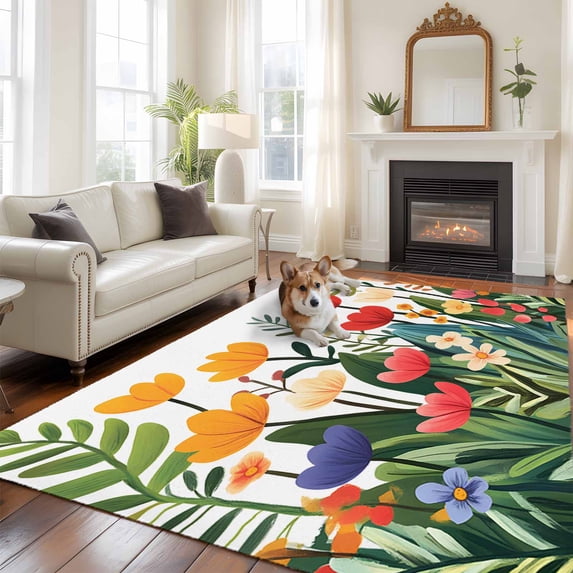 5x8 Spring Tulip Floral Area Rug for Living Room, Washable Non Slip Low ...