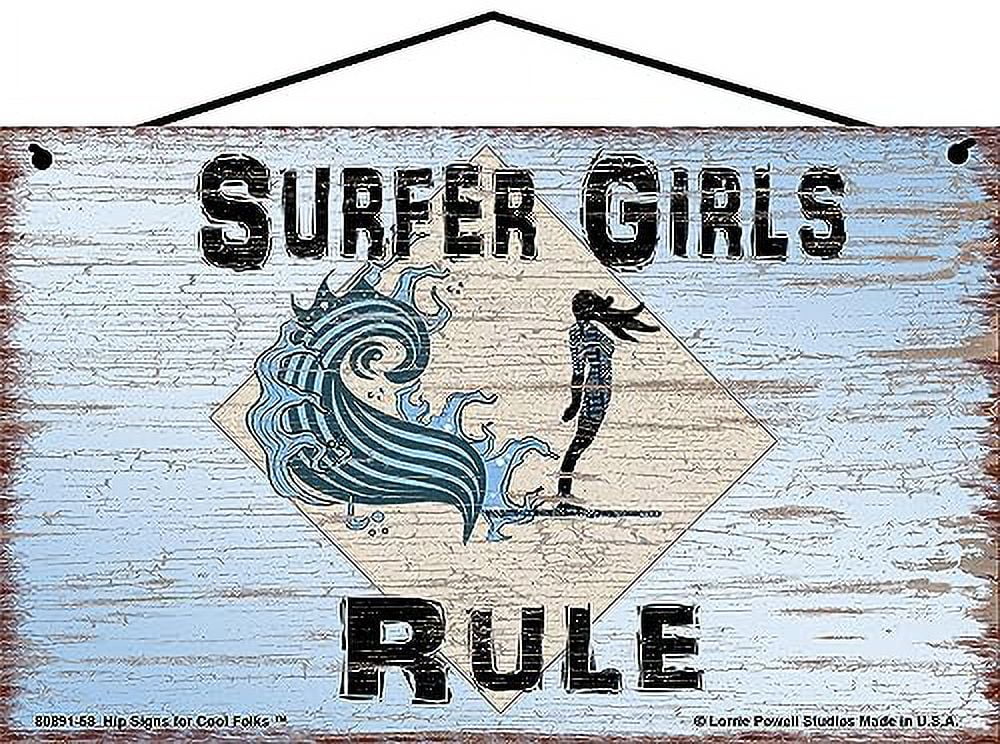 5x8 Vintage Style Sign with Surfing Woman Saying Surfer Girls Rule ...
