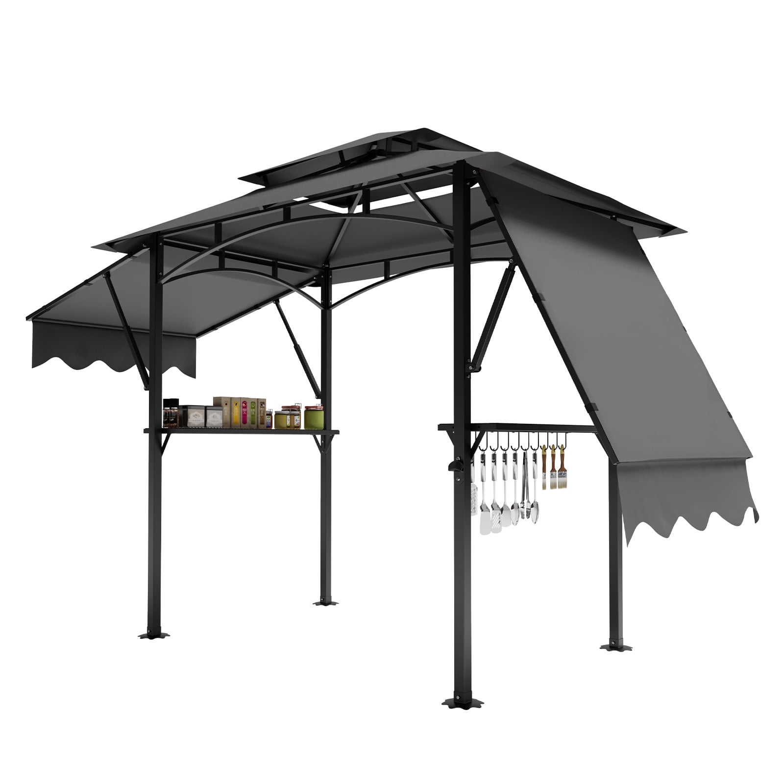 5x8FT BBQ Grill Gazebo With Dual Side Awnings, Double Tiered Canopy, 2 ...