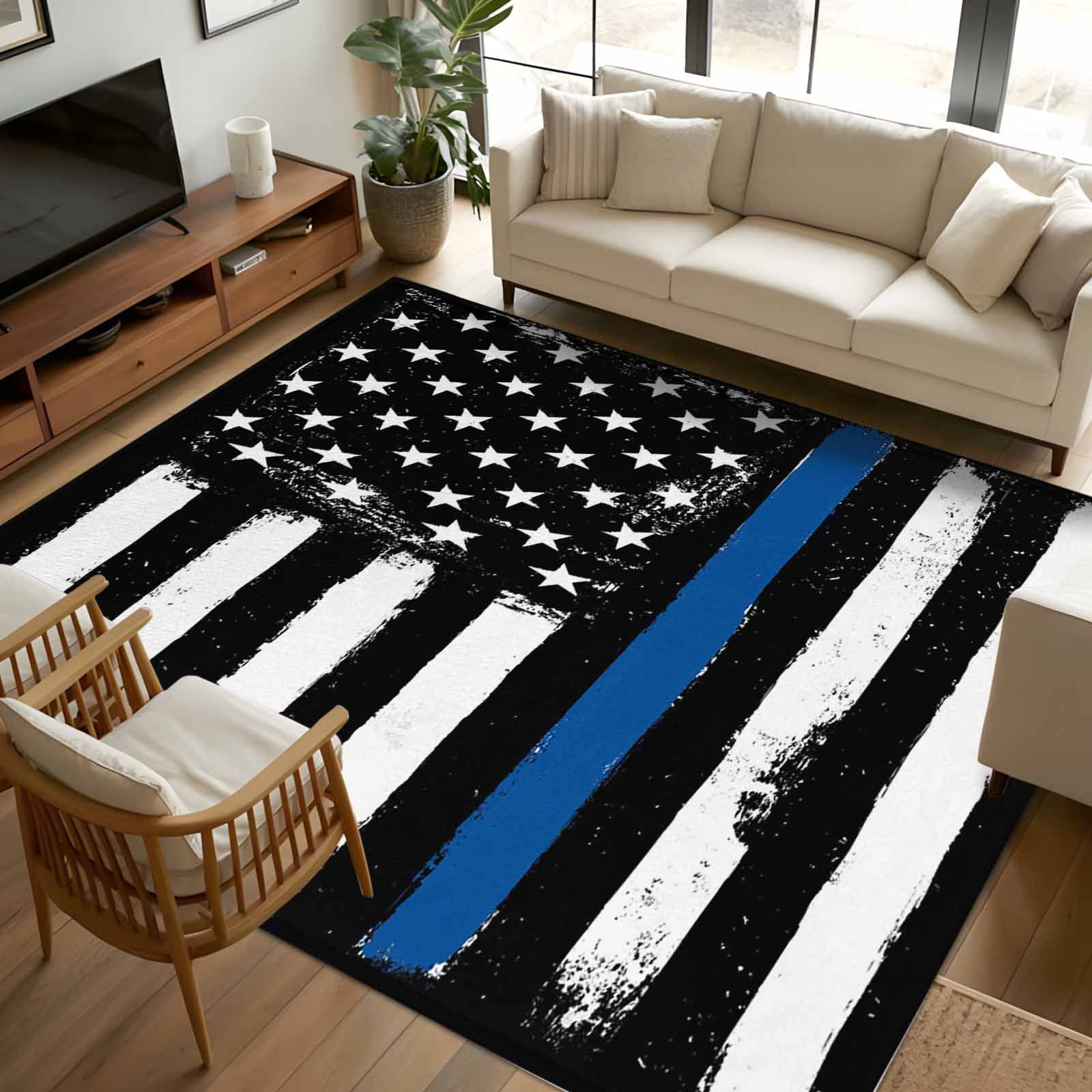 5x8Ft Area Rugs Blue American Flag Non-Skid Rubber Backing Large ...