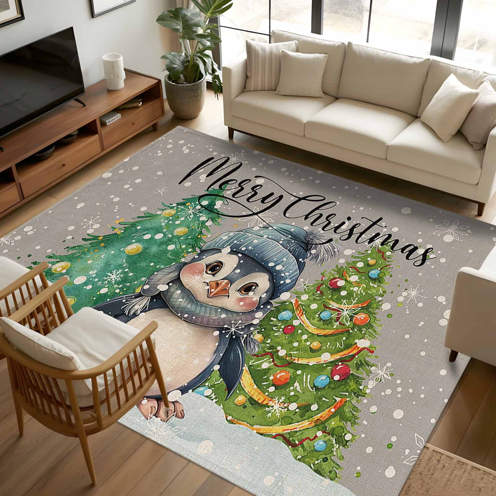 5x8Ft Area Rugs, Christmas Penguin, Non-Skid Rubber Backing Large ...