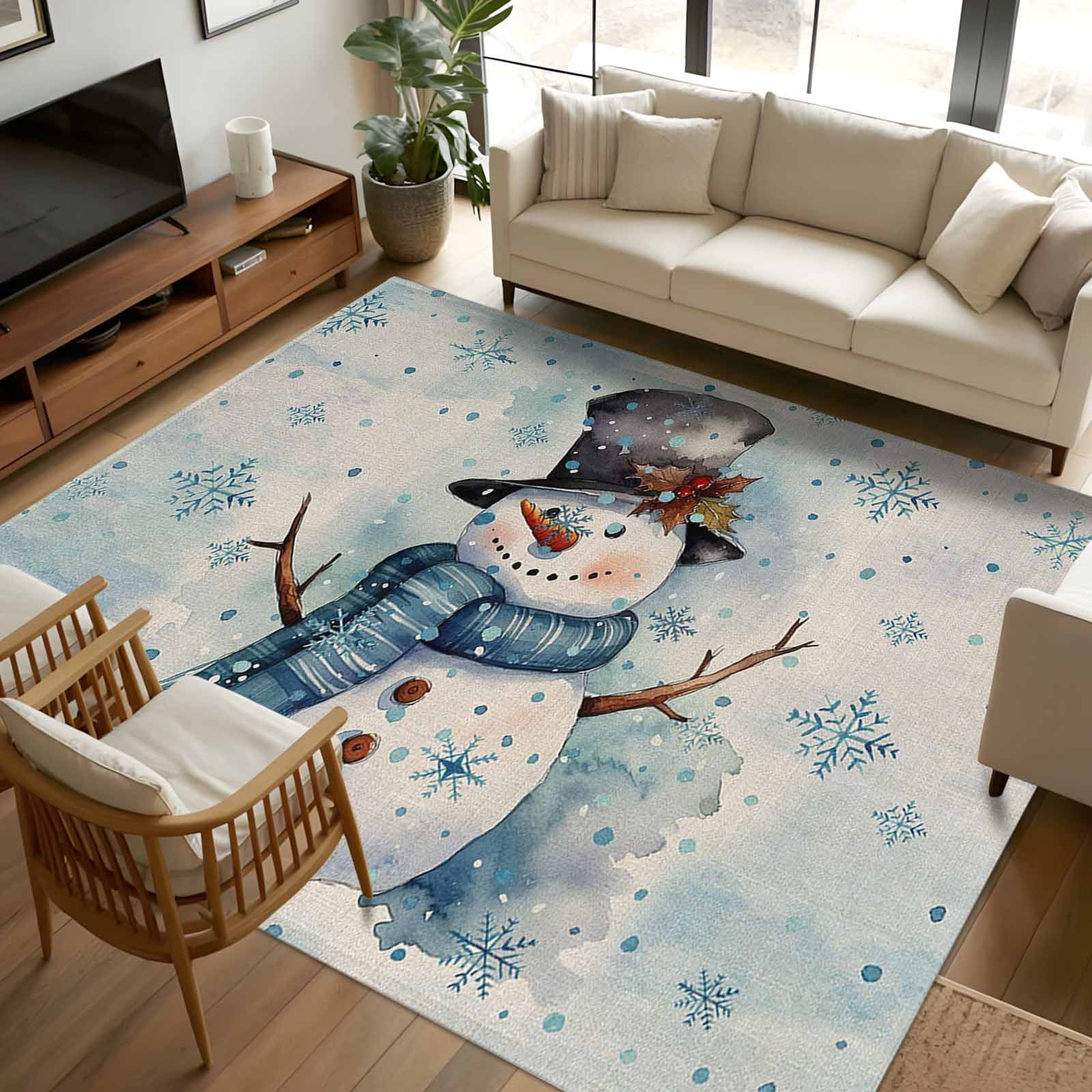 5x8Ft Area Rugs, Christmas Snowman Non-Skid Rubber Backing Large ...