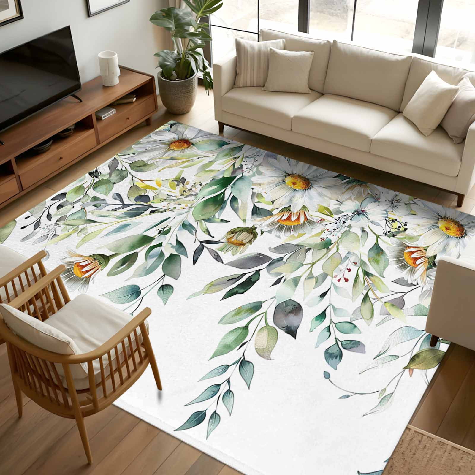 5x8Ft Area Rugs Eucalyptus Leaves Non-Skid Rubber Backing Large ...
