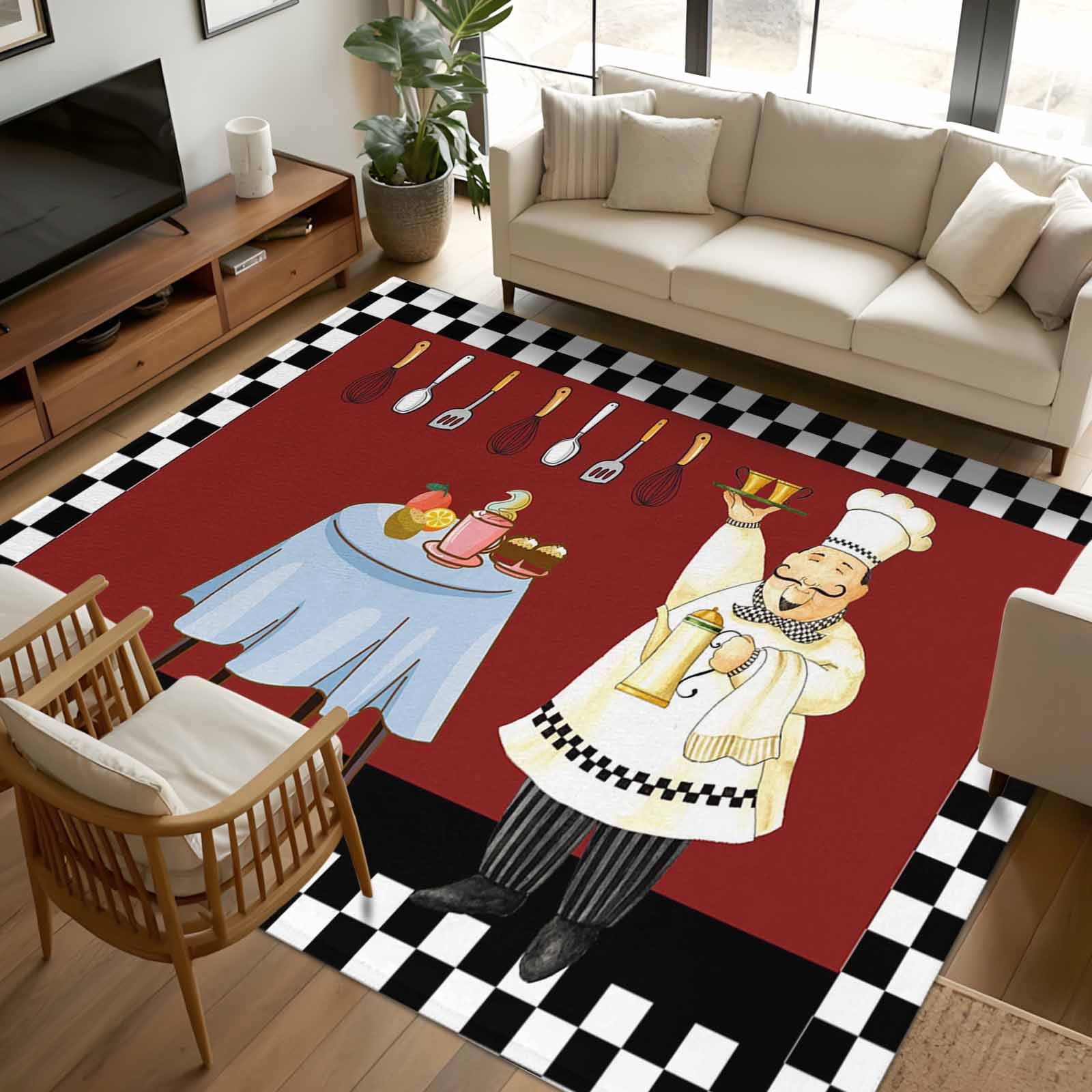 5x8Ft Area Rugs Fat Chef Non-Skid Rubber Backing Large Rectangle Rugs ...