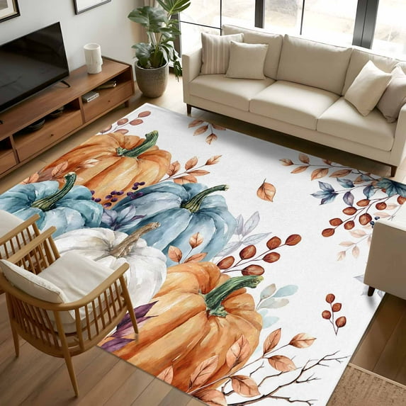 5x8Ft Area Rugs, Orange Blue Grey Fall Non-Skid Rubber Backing Large ...