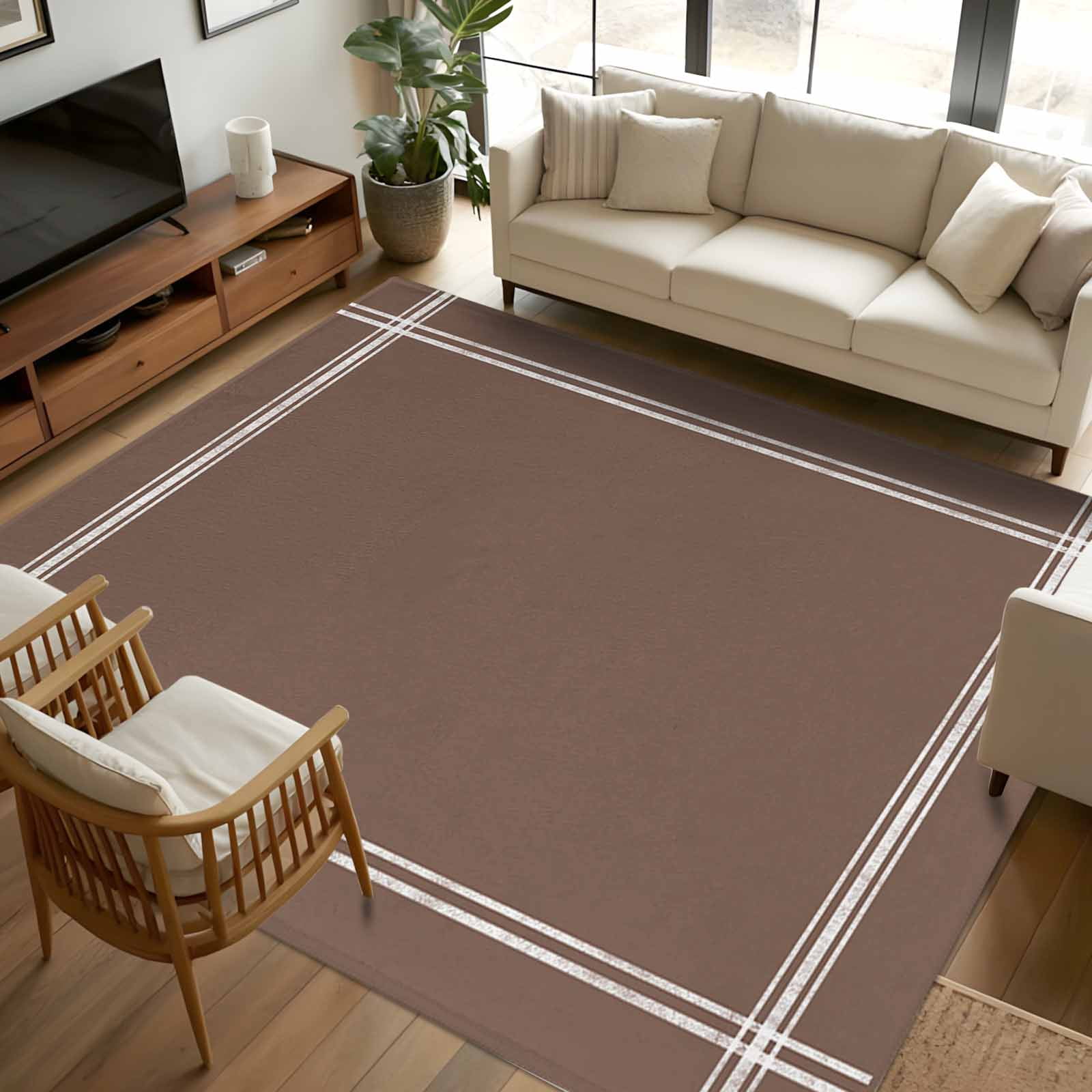 5x8Ft Area Rugs, Pure Brown Non-Skid Rubber Backing Large Rectangle ...