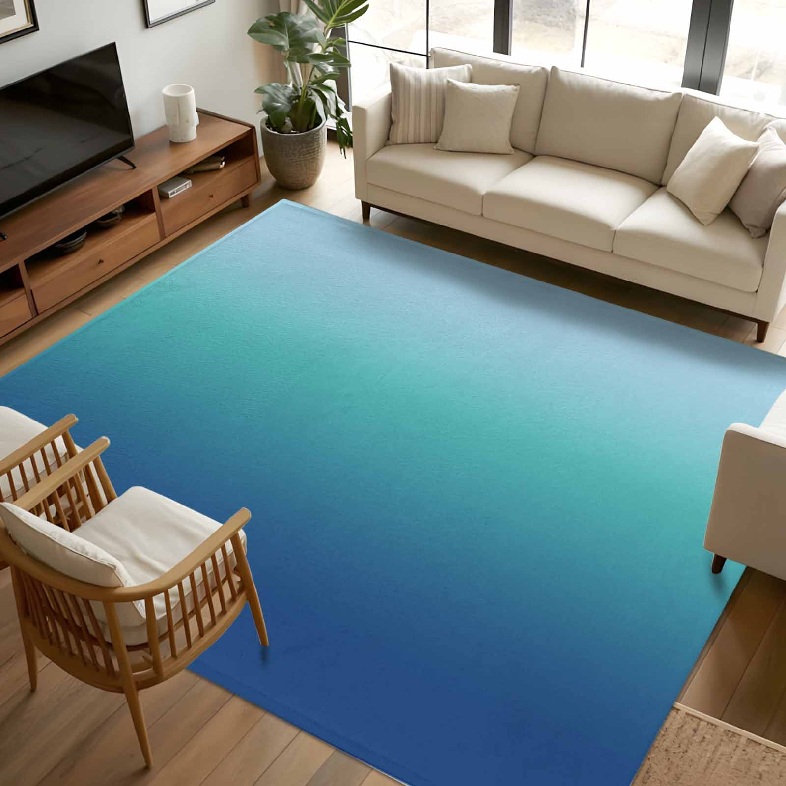 5x8Ft Area Rugs Teal Blue Ombre Non-Skid Rubber Backing Large Rectangle ...