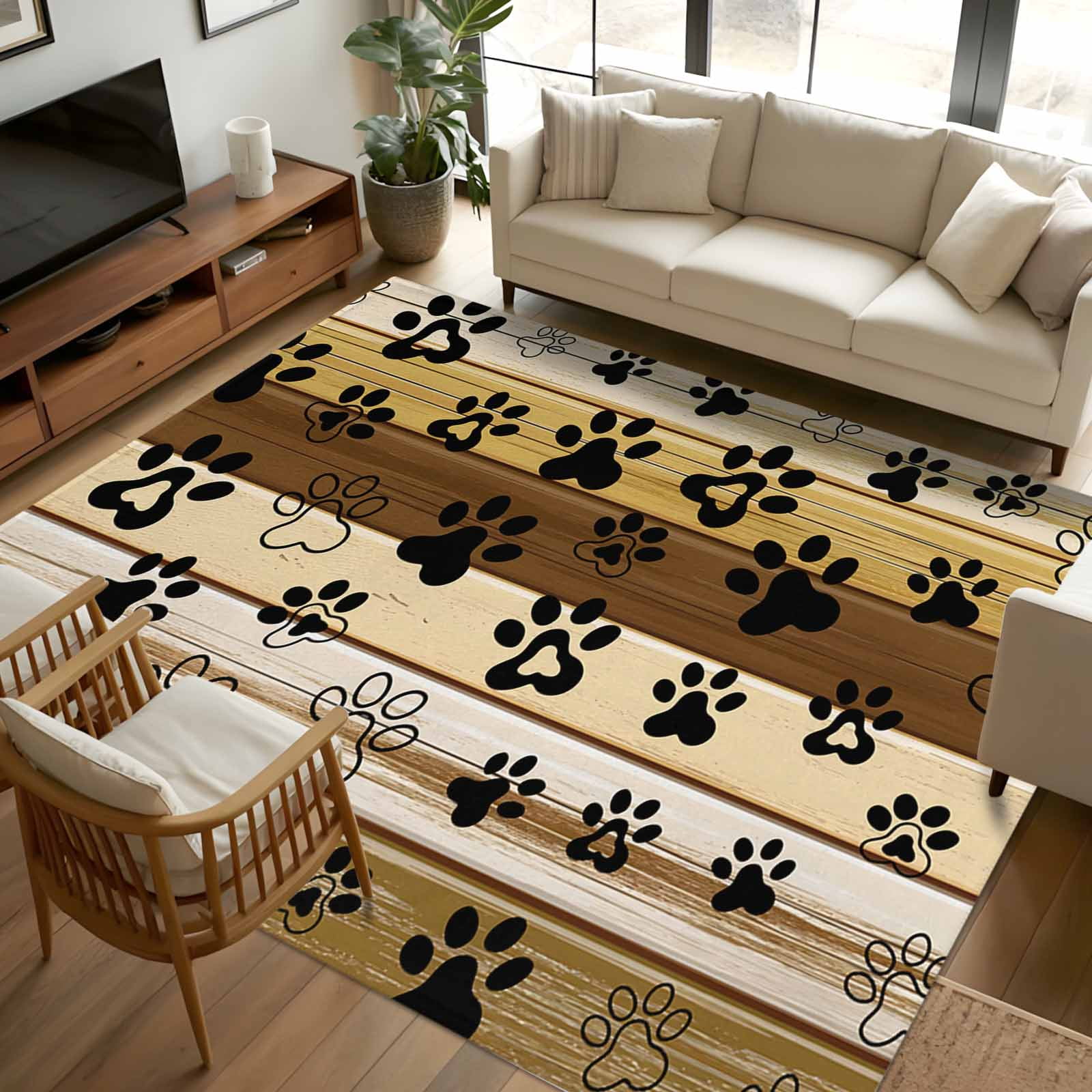 5x8Ft Area Rugs Yellow Brown Farmhouse Non-Skid Rubber Backing Large ...