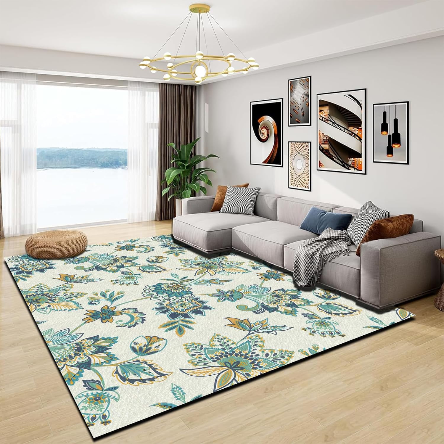 5x8ft Traditional Style Area Rug, Washable Floral Rug, Non-Slip Flower ...