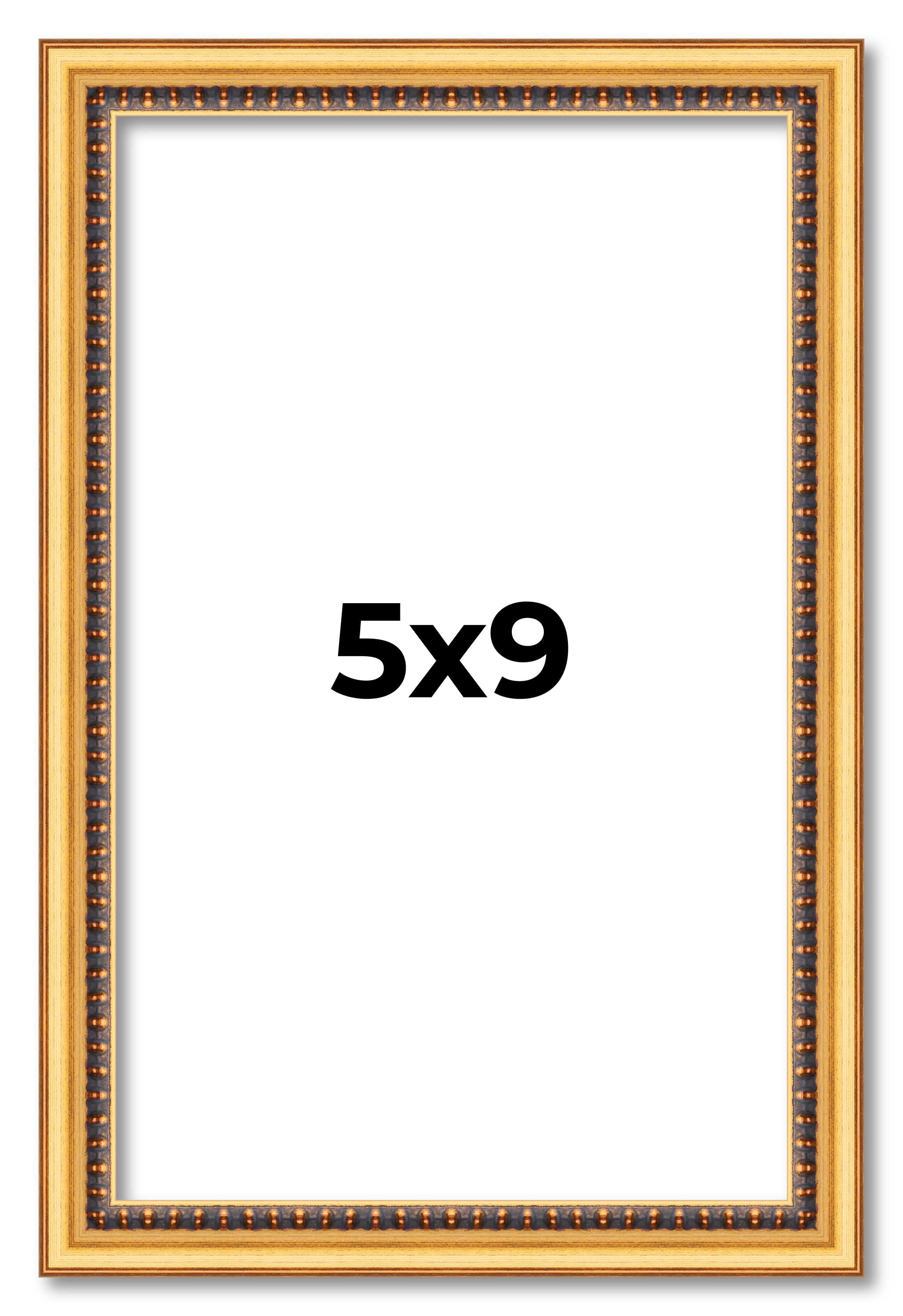 5x9 Frame Beaded Gold Solid Wood Picture Frame | 0.75 Inches Moulding ...