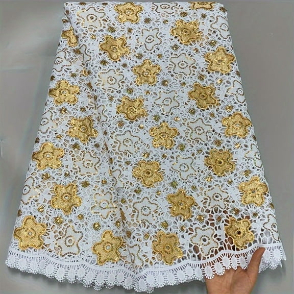 5yd African Sequin Lace Fabric - French Polyester Tulle w/ 3D Florals ...