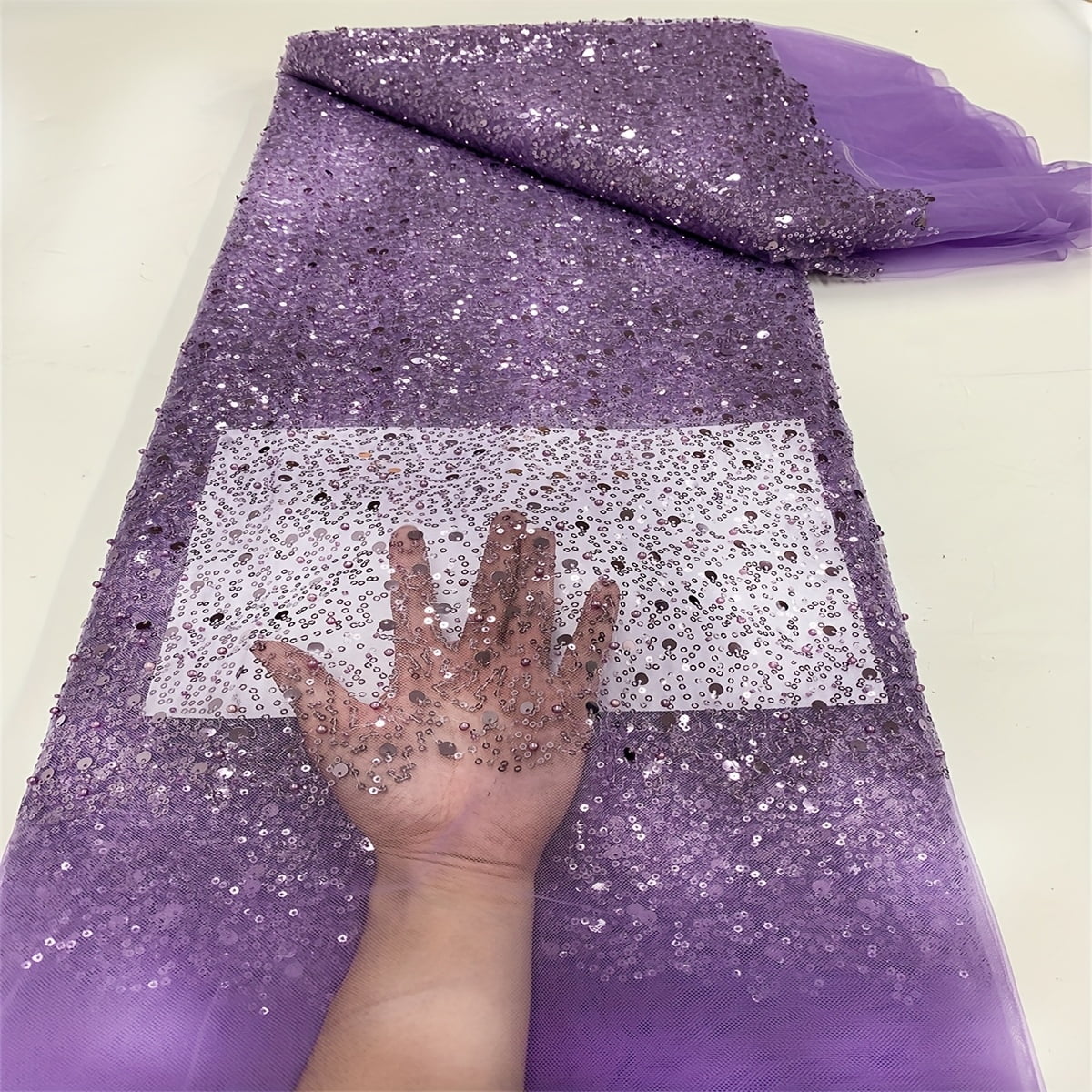 5yd African Sequin Lace Fabric - French Polyester Tulle w/ 3D Florals ...