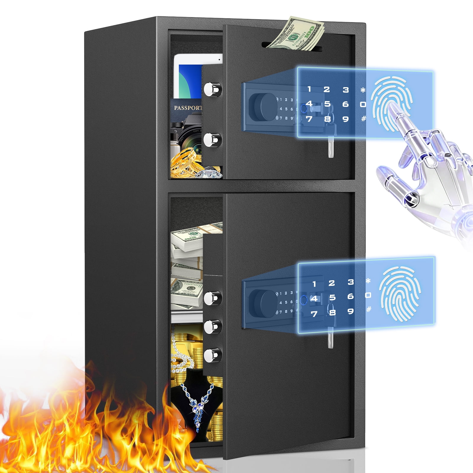 6.0 Cub Extra Large Safe Box, Biometric Safe with Fireproof Waterproof ...