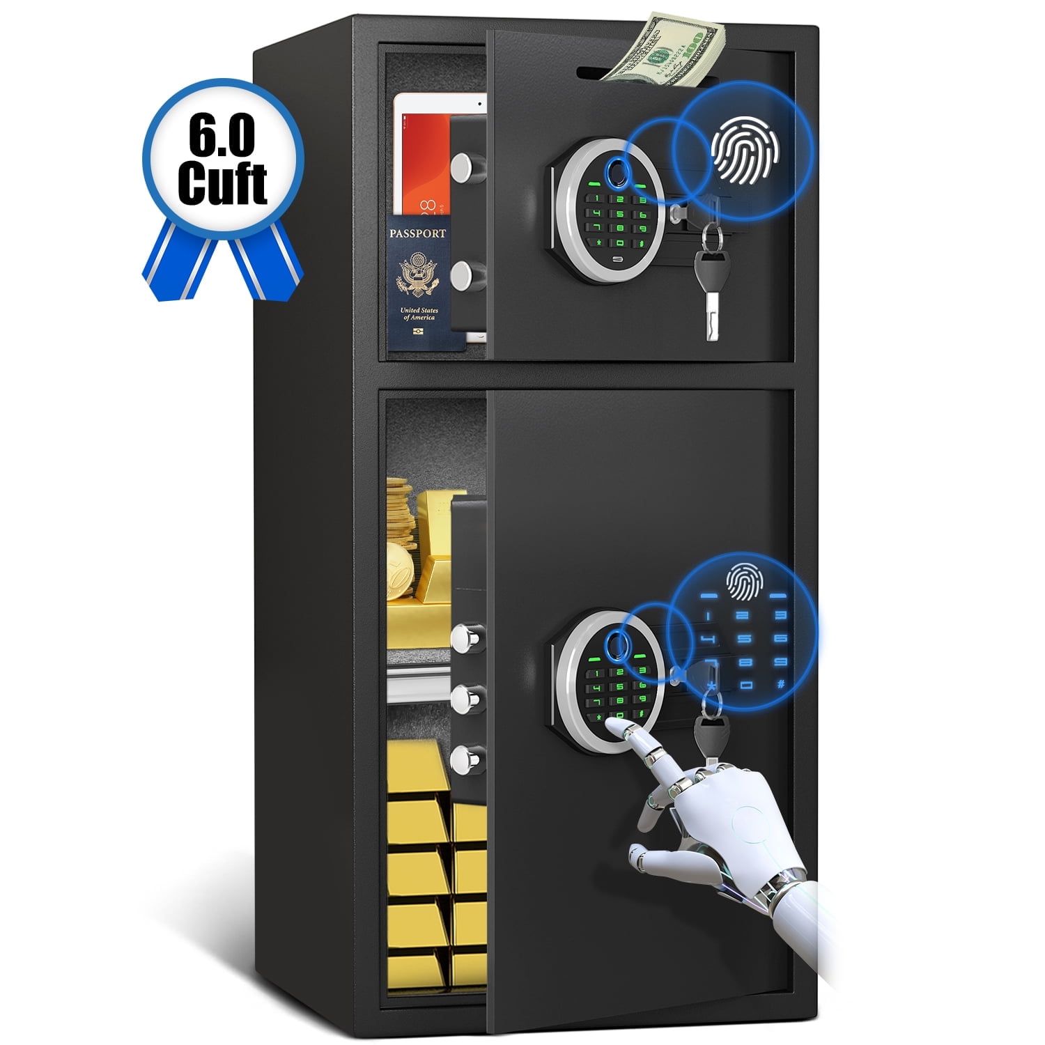 6.0 Cuft Extra Large Home Safe Box Fireproof Waterproof, Fingerprint ...