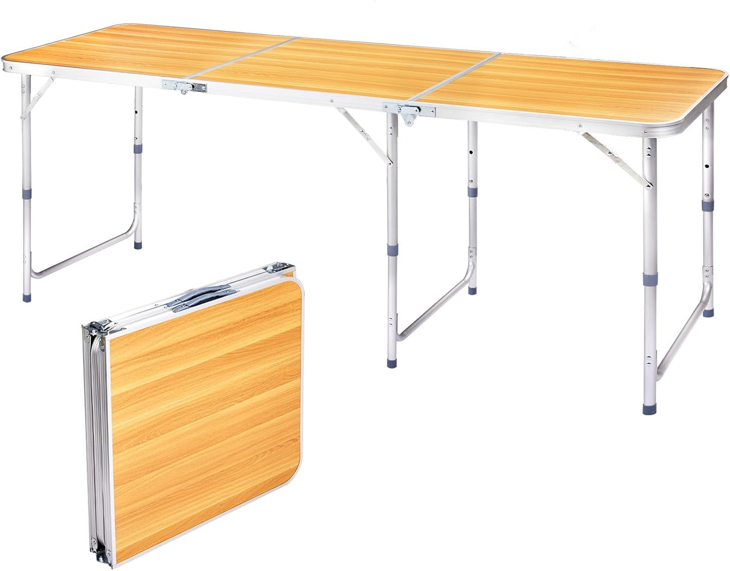 6.0 Ft Folding Portable Camping Table with Three Adjustable Heights ...